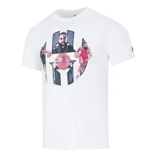 Adidas Harden Logo James Harden Character Printing Running Training Sports Short Sleeve White T-shirt - Multi-color