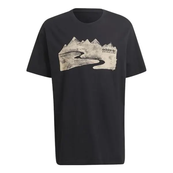 Adidas Originals Printing Round Neck Pullover Sports Short Sleeve Black - Charcoal
