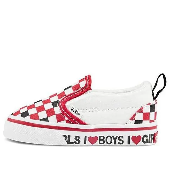 VANS Toddler Classic Slip-on V Checkerboard "i Heart - Red