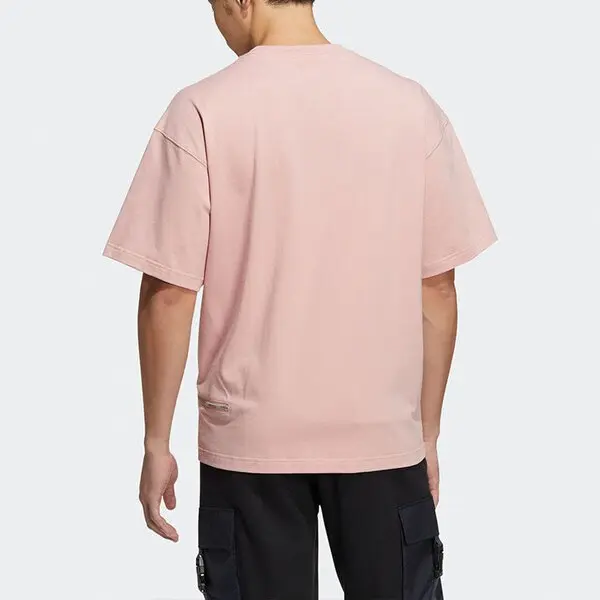 Adidas Originals Zipper Ss Tee Solid Color Sports Round Neck Short Sleeve Pink - Multi-color