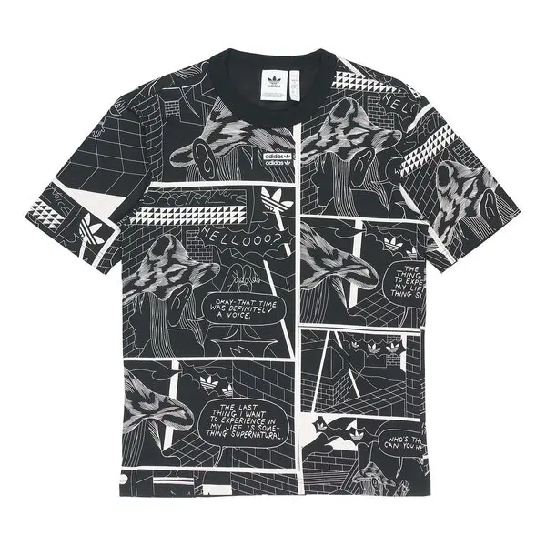 Adidas Originals Graphic Tee Printing Sports Round Neck Short Sleeve - Black