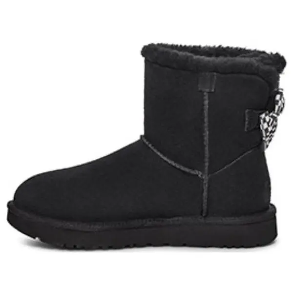 UGG Checkered Bow Short Snow Boots - Black