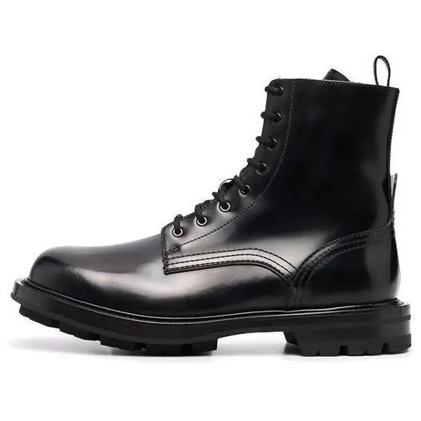 Alexander McQueen Polished Leather Lace-up Combat Boots