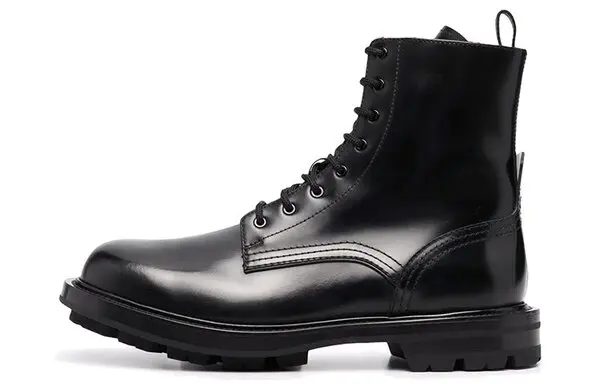 Alexander McQueen Polished Leather Lace-up Combat Boots