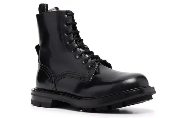 Alexander McQueen Polished Leather Lace-up Combat Boots