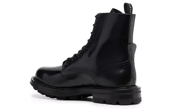 Alexander McQueen Polished Leather Lace-up Combat Boots