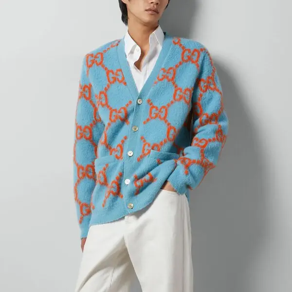 Gucci Wool Cardigan With Gg Intarsia
