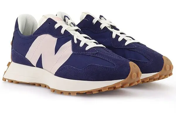 NEW BALANCE 327 Lace-up Suede And Mesh Sneakers - Blue/pink