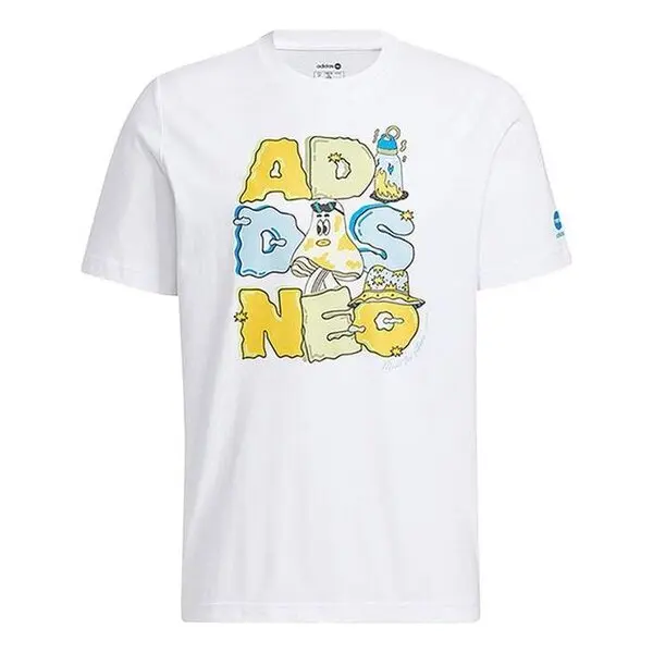 Adidas Neo Alphabet Cartoon Printing Round Neck Casual Short Sleeve White T-shirt - Multi-color