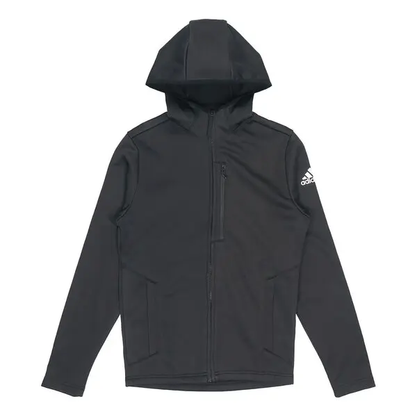 Adidas Fleece Hooded Jacket With Logo - Black