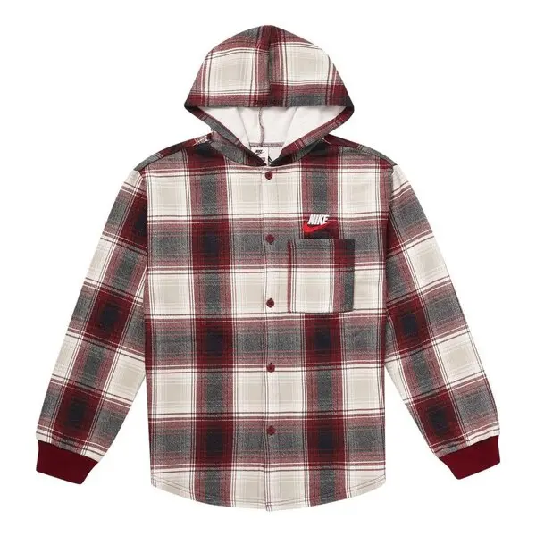 Supreme X Nike Plaid Hooded Sweatshirt - Burgundy