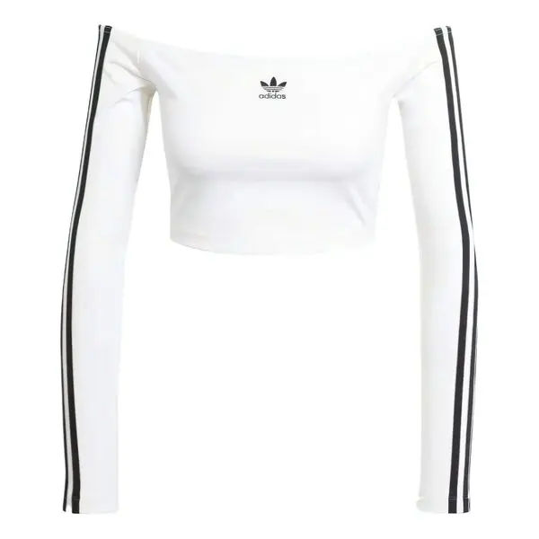 Adidas Adicolor Off Shoulder Long Sleeve Cropped Top - White/black