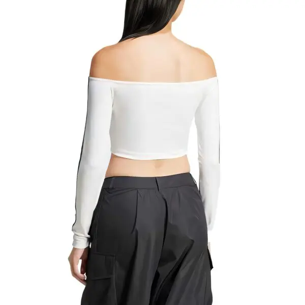 Adidas Adicolor Off Shoulder Long Sleeve Cropped Top - White/black
