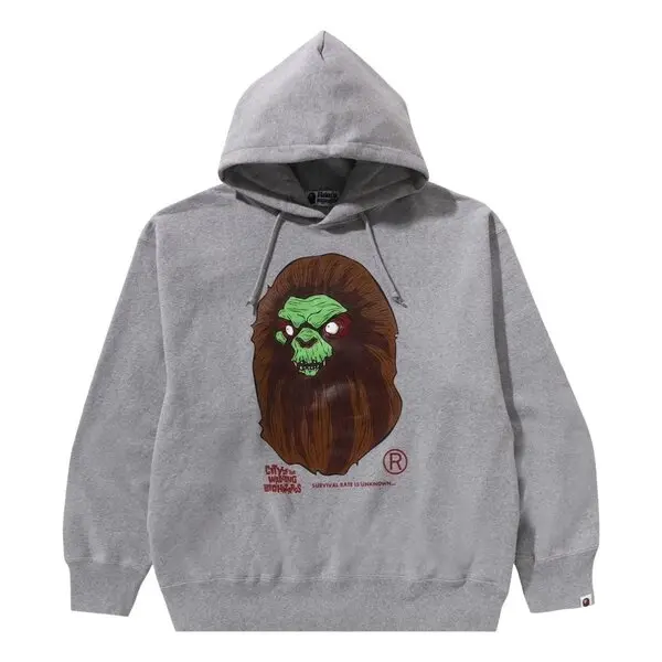 A BATHING APE Horror Mad Face Relaxed Fit Pullover Hoodie - Grey