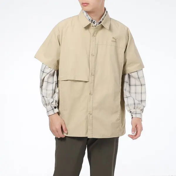 PUMA Classics Oversized Short Sleeve Polo Shirt - Beige