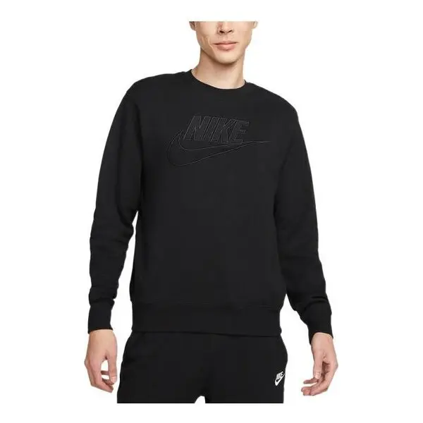 Nike Solid Color Logo Printing Round Neck Long Sleeves Black - Default Colorway