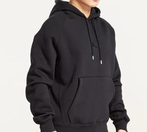 JORDAN Embroidered Fleece Lined Drawstring Pullover - Black
