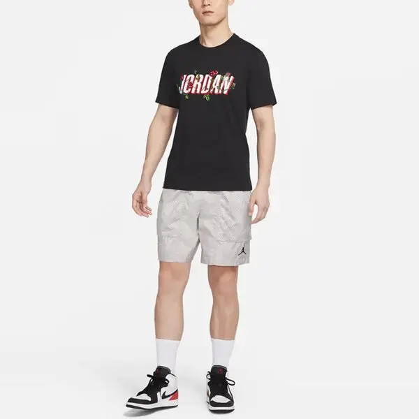 JORDAN Logo Alphabet Printing Round Neck Pullover Short Sleeve Black