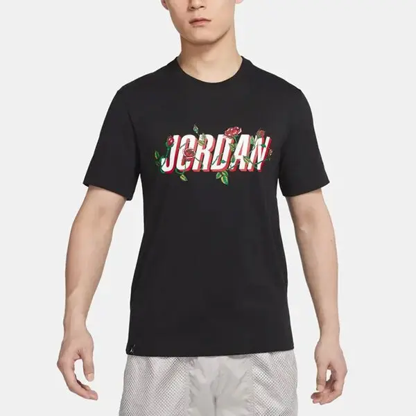 JORDAN Logo Alphabet Printing Round Neck Pullover Short Sleeve Black
