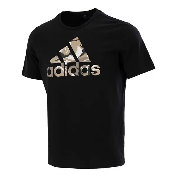 Adidas M Camo T Camouflage Logo Printing Sports Short Sleeve - Black