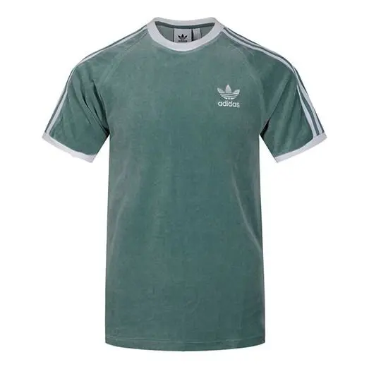 Adidas Originals Cozy Tee Casual Round Neck Loose Logo Stripe Short Sleeve - Green