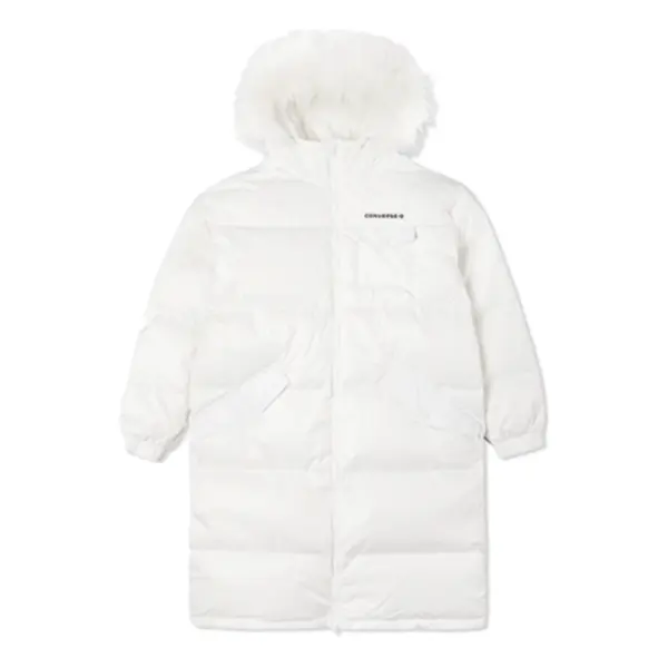 CONVERSE Long Down Jacket With Fur Hood - White