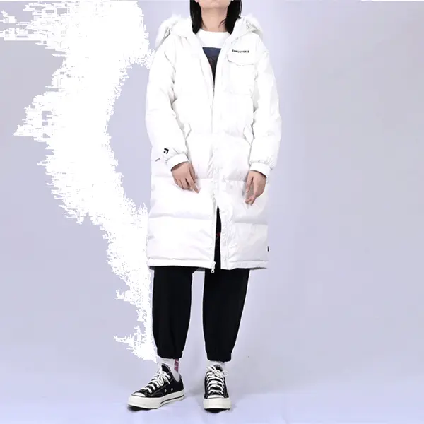 CONVERSE Long Down Jacket With Fur Hood - White
