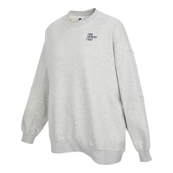 Nike Logo Alphabet Embroidered Loose Fleece Lined Round Neck Pullover Gray Hoodie - Grey