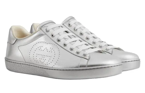 Gucci Ace Metallic Leather Sneakers - Metallic Silver
