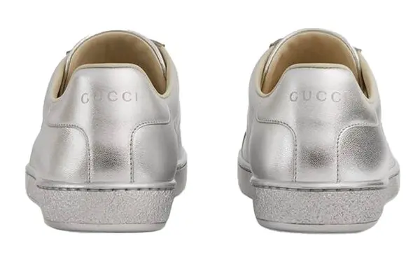 Gucci Ace Metallic Leather Sneakers - Metallic Silver