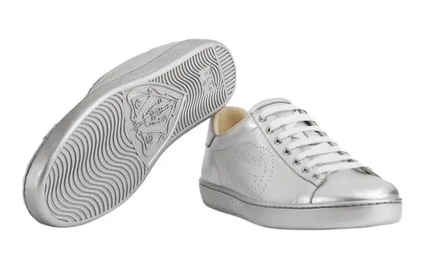 Gucci Ace Metallic Leather Sneakers - Metallic Silver