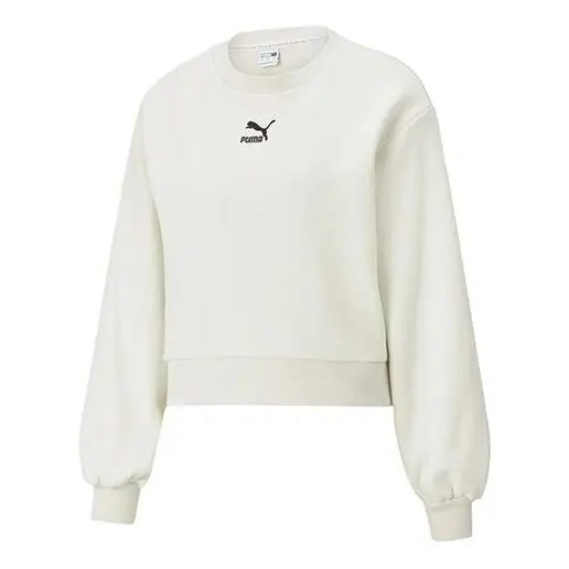 PUMA Classics Balloon Sleeve Crew Neck Sweater - White/black