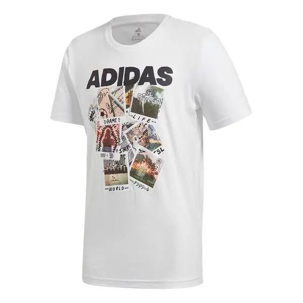 Adidas Doodle Photos Photo Printing Sports Round Neck Short Sleeve - White