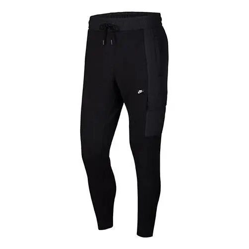 Nike Logo Splicing Athleisure Casual Sports Pants - Black