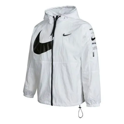 Nike Swoosh Logo Printed Windbreaker Jacket - White