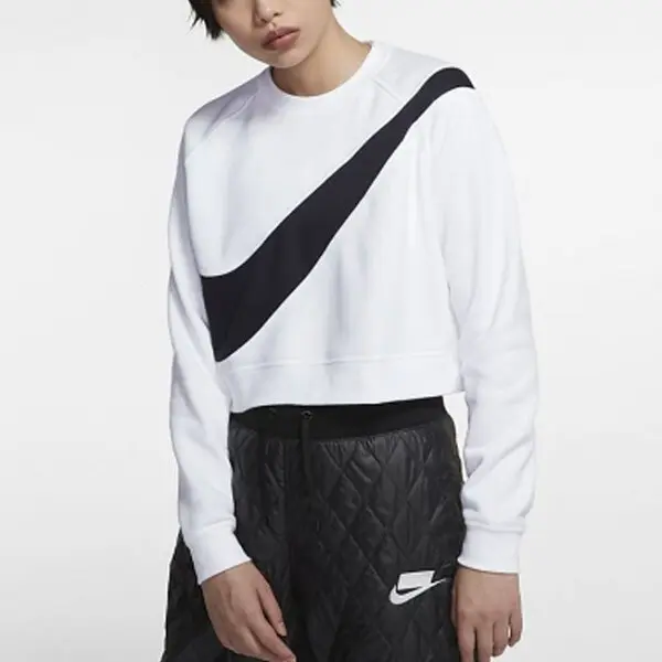 Nike Swoosh Fleece Cropped Crewneck - White