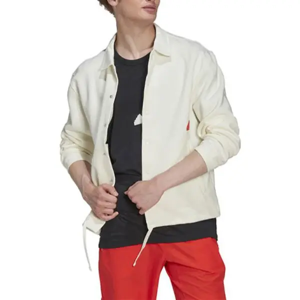 Adidas White Collared Jacket With Logo Detail