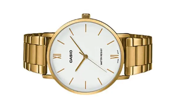 Casio Gold Stainless Steel Analog Dress Watch With Dial - White