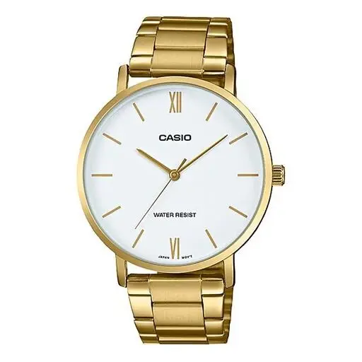 Casio Gold Stainless Steel Analog Dress Watch With Dial - White