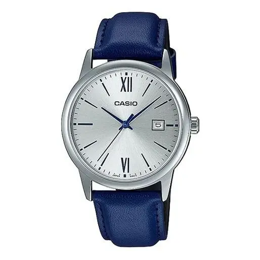 Casio Analog Quartz Watch With Leather Strap - Silver