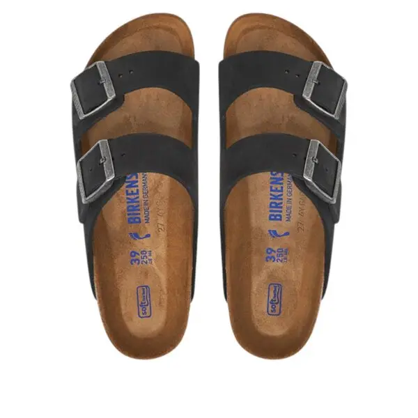 BIRKENSTOCK Arizona Soft Footbed Nubuck Leather Sandals - Black