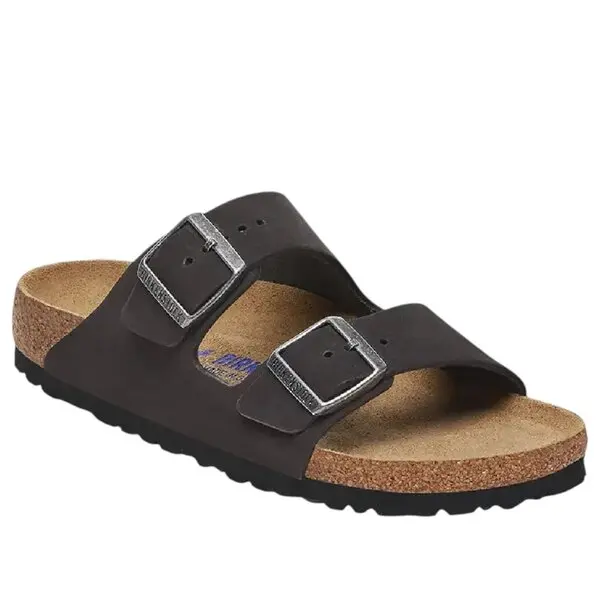 BIRKENSTOCK Arizona Soft Footbed Nubuck Leather Sandals - Black