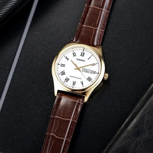 Casio Analog Watch With Roman Numerals And Day/date Display - Whitebrown