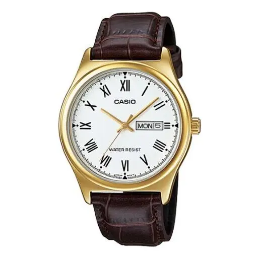 Casio Analog Watch With Roman Numerals And Day/date Display - Whitebrown