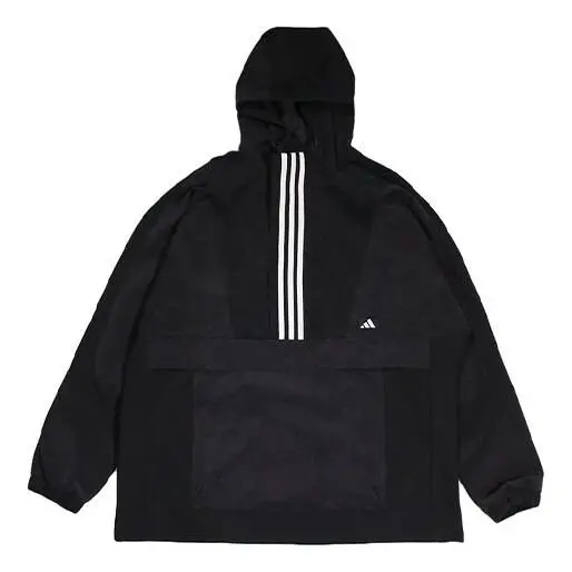 Adidas Half-zipped Hooded Windproof Sports Woven Jacket - Black