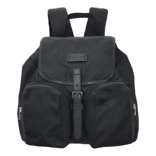 Gucci Logo Leather Trimmed Nylon Backpack - Black