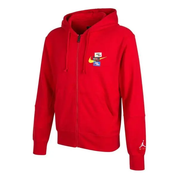 JORDAN Air Woven Label Logo Sports Hooded Jacket - Red