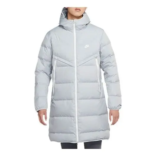 Nike Logo Sports Hooded Down Coat 'light Grey - Grey/white