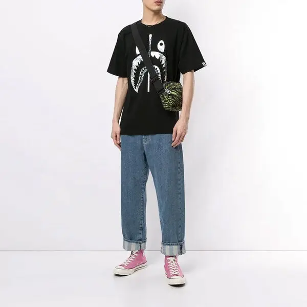 A BATHING APE Half Zip Shark Face T-shirt - Black