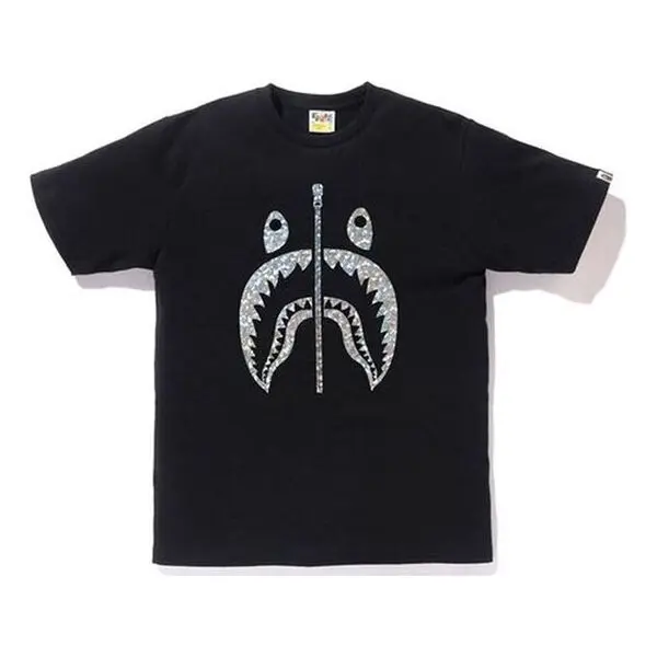 A BATHING APE Half Zip Shark Face T-shirt - Black